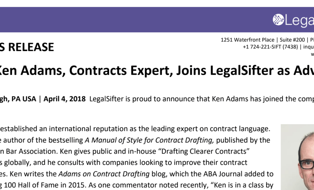 I'm Now an Advisor to LegalSifter - Adams on Contract Drafting