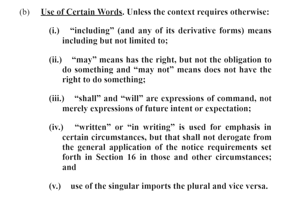 Sample Internal Rules of Interpretation - Adams on Contract Drafting